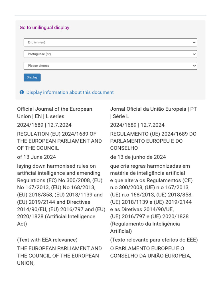 Regulamento da UE sobre Inteligência Artificial | PDF | União Europeia ...
