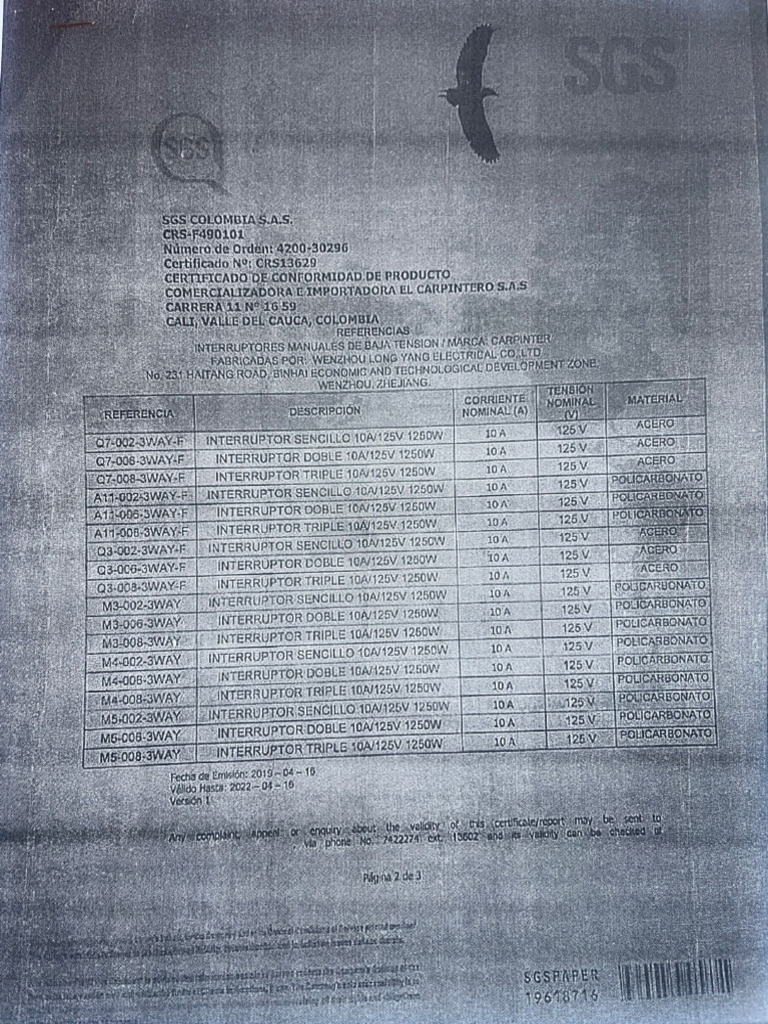 Cert Retie - Interruptores y Tomas | PDF