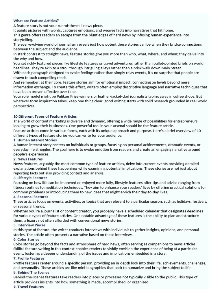 What Are Feature Articles? | PDF | Narrative | News