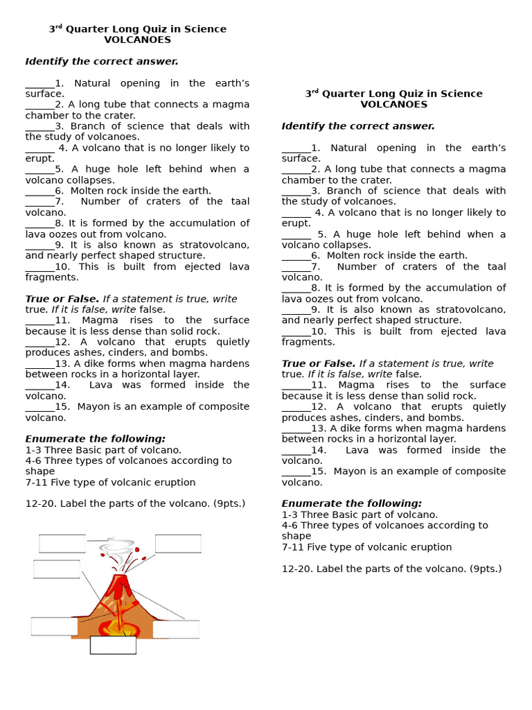 3rd Quarter Long Quiz in Science | PDF | Volcano | Lava