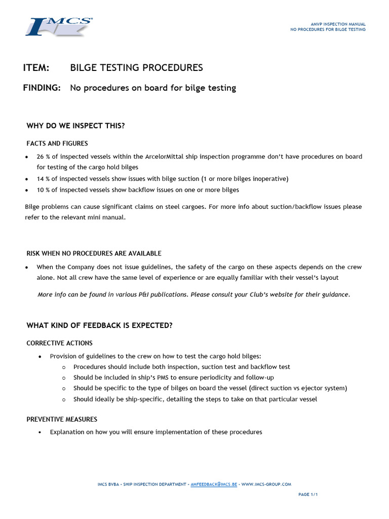 Bilge Testing Procedures Required | PDF