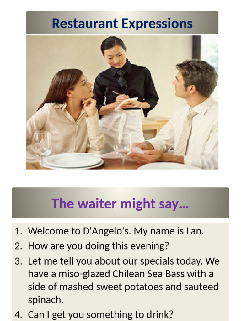 Restaurant Expressions.pptx (1) | PDF | Waiting Staff | Cuisine