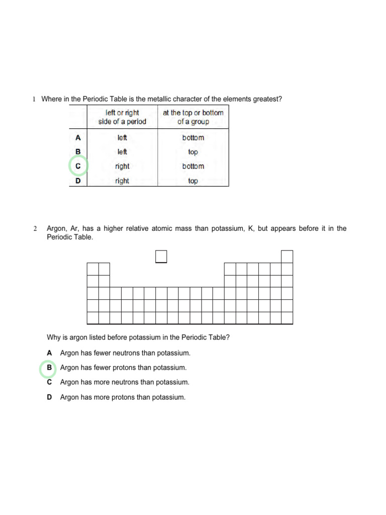 Periodic Trends Multiple Choice QP | PDF | Periodic Table | Argon