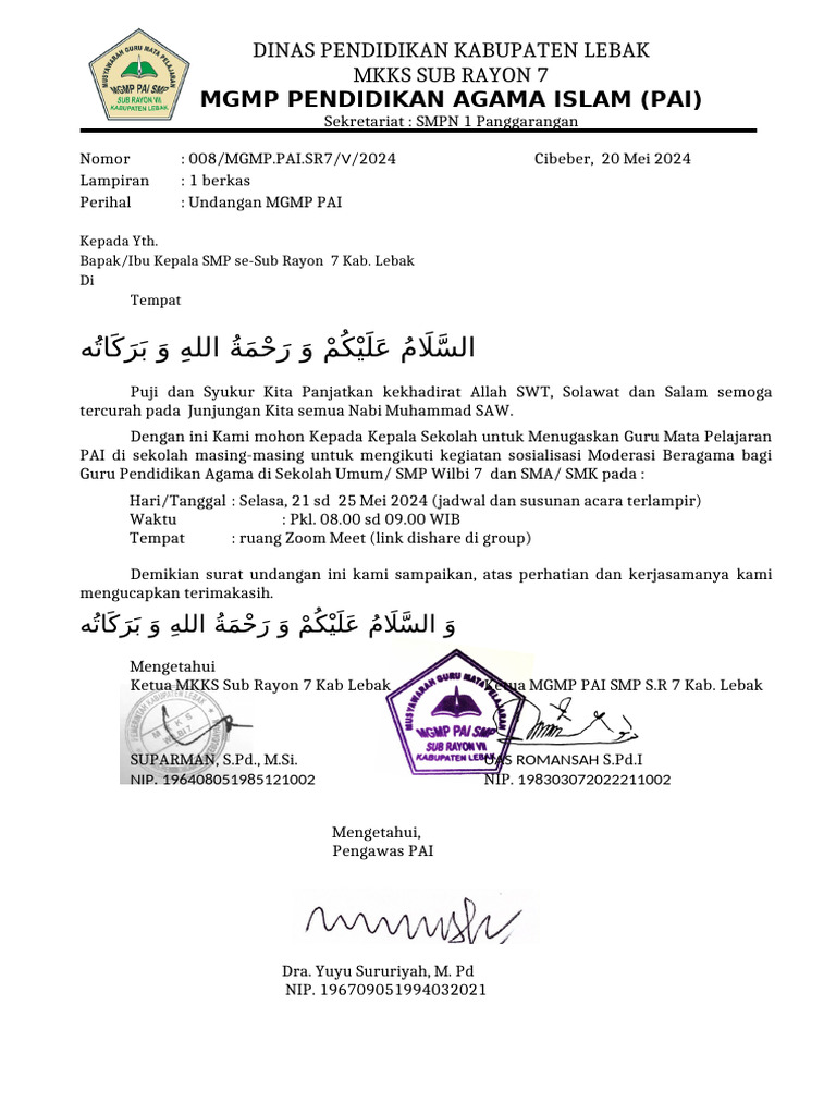 Undangan MGMP PAI Mei 2024 | PDF