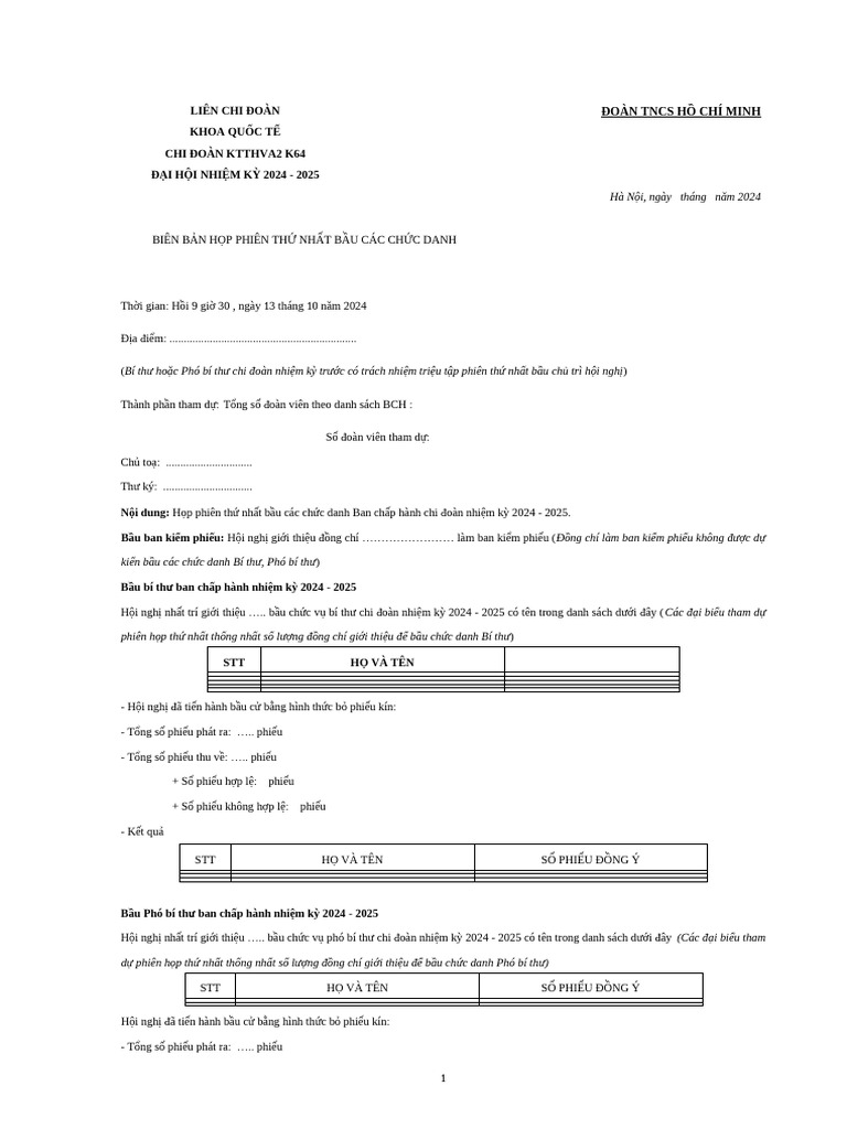 Biên bản họp phiên thứ 1 | PDF