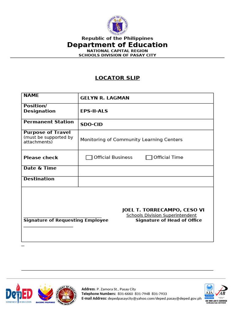 Locator Slip With Appearance 2022 | PDF
