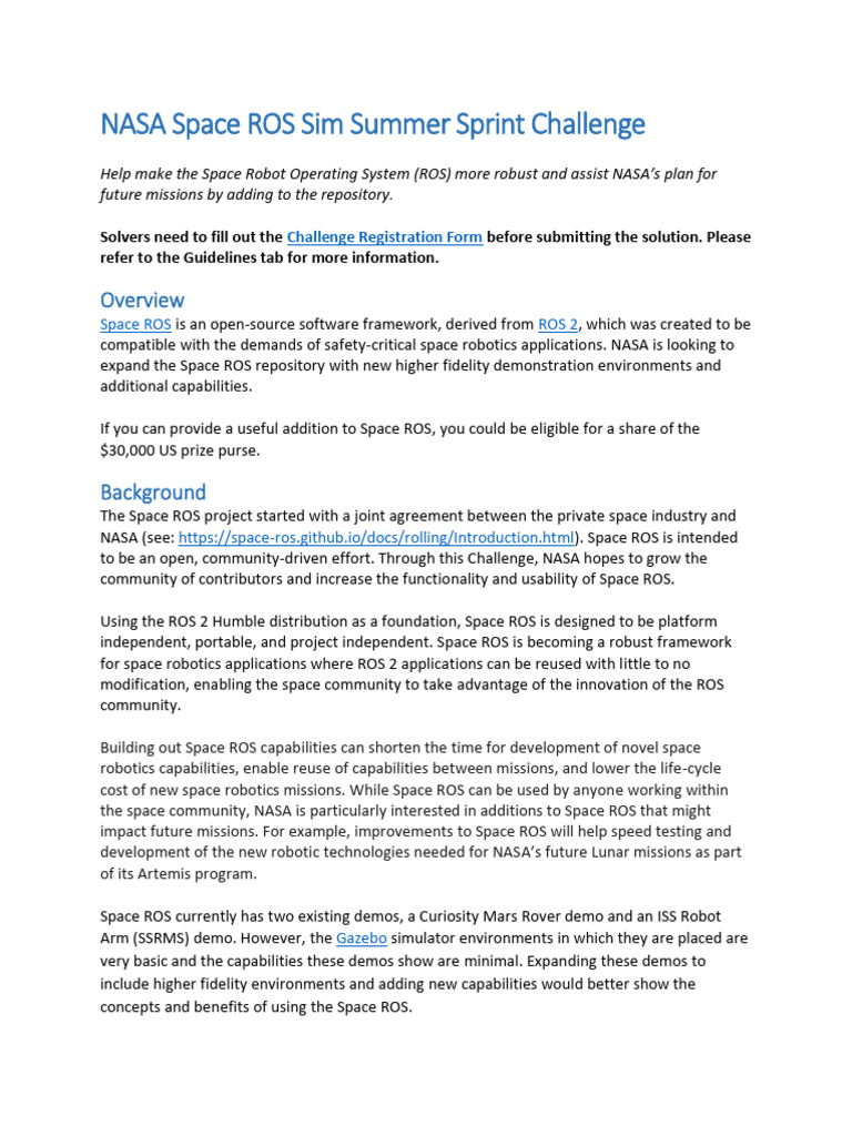 Challenge.brief. .NASA.space.ros.Sim.summer.sprint.challenge | PDF ...