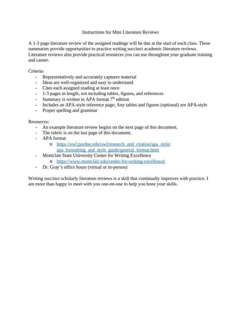 Mini Literature Review Guidelines | PDF | Apa Style | Psychology