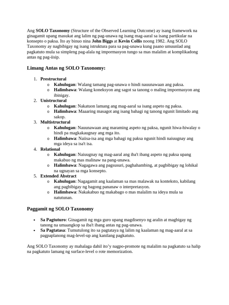 Ang SOLO Taxonomy | PDF