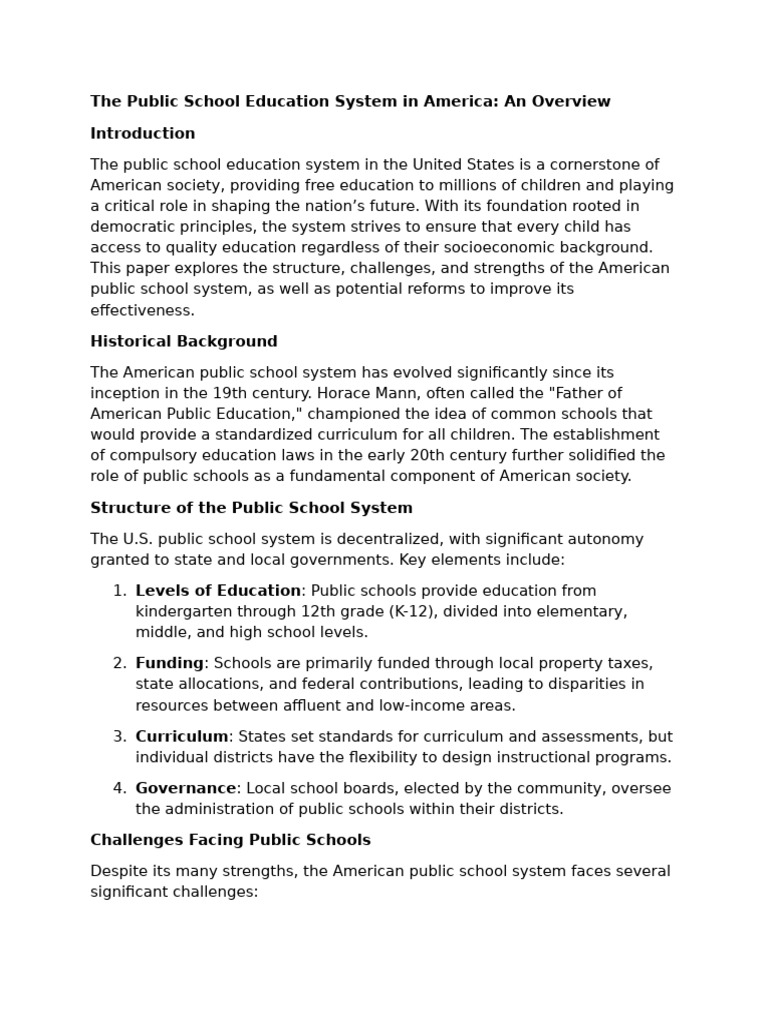 20250108 The Public School Education System in America | PDF | State ...