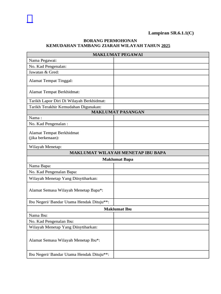 Borang Tambang Ziarah Wilayah TZW 2025 | PDF