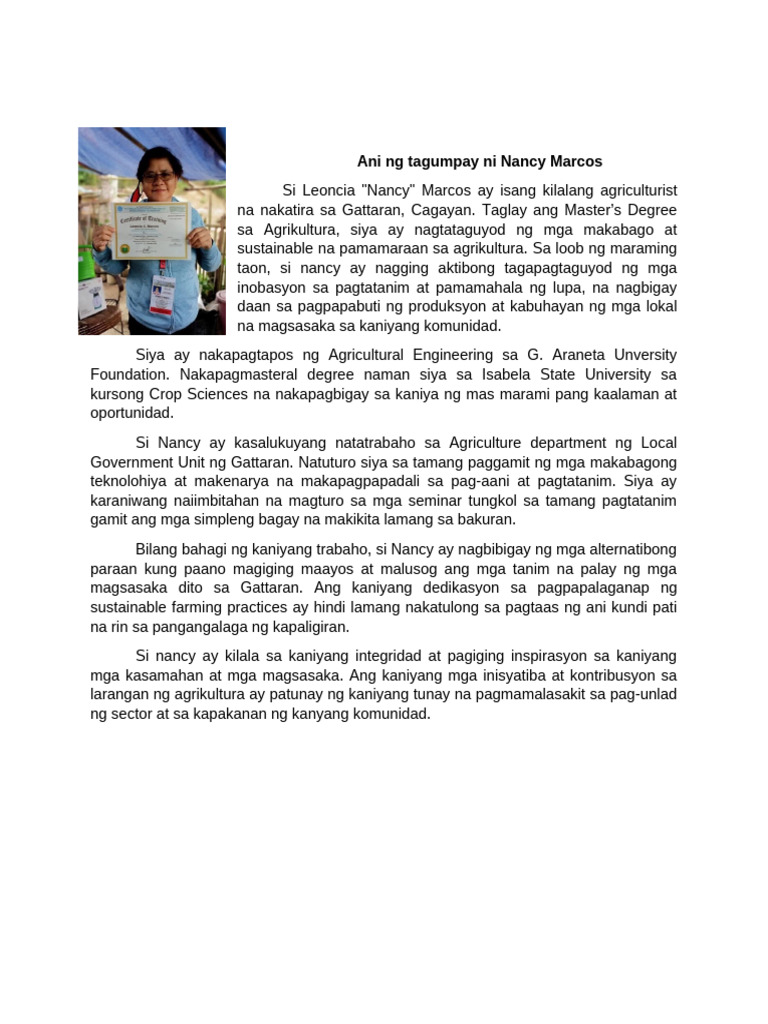 Ani NG Tagumpay Ni Nancy Marcos | PDF