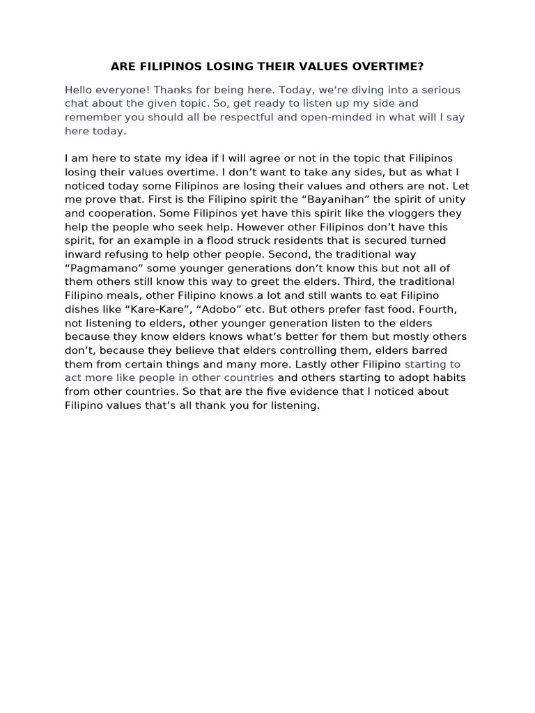 Are Filipinos Losing Their Values Overtime | PDF