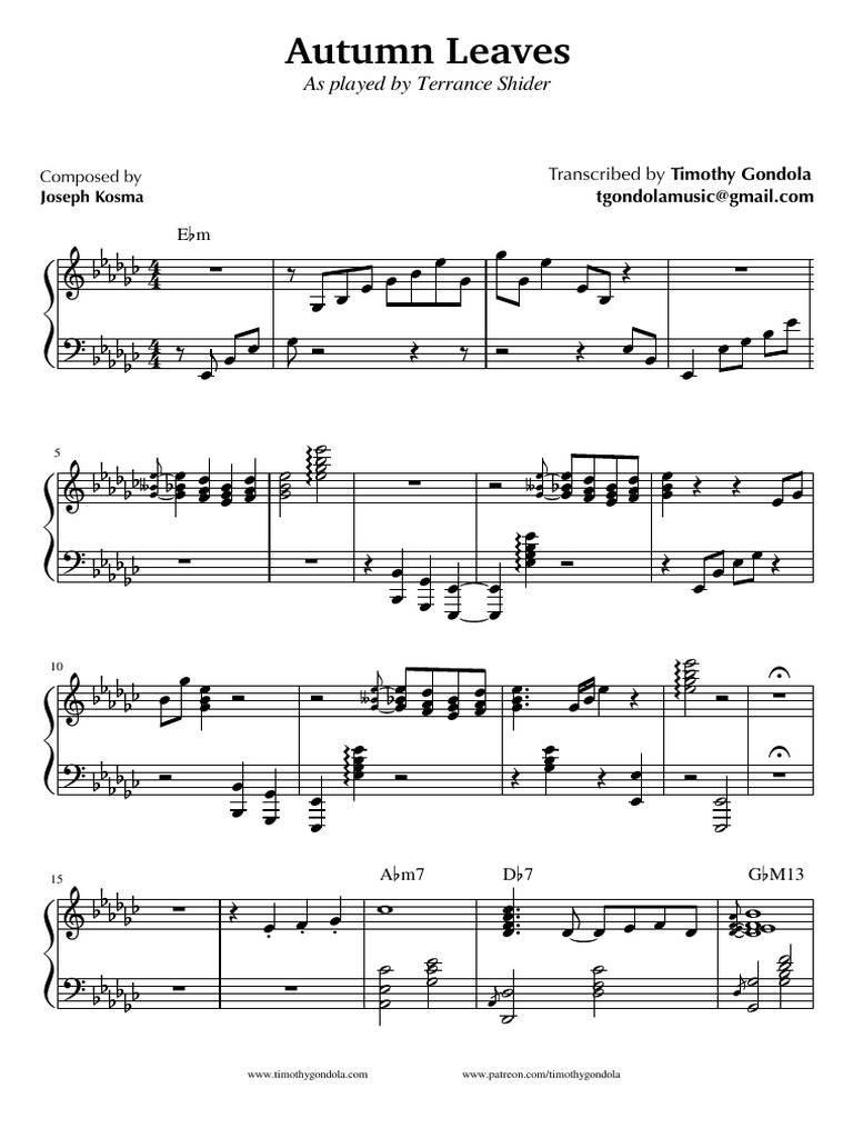 (Terrance Shider) Autumn Leaves | PDF | Chord (Music) | Clef