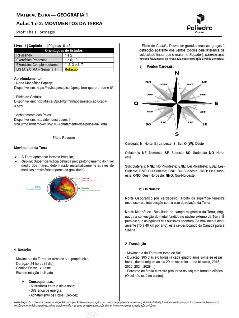 Aulas 1 e 2 - Movimentos Da Terra | PDF | Terra | Trópicos