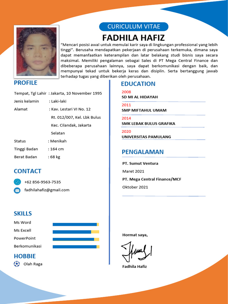 CV FADHILA HAFIZ Ok | PDF
