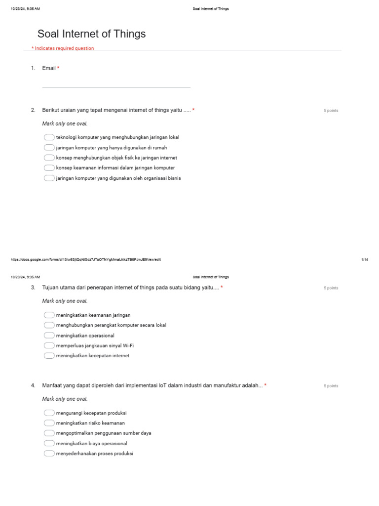 Soal Internet of Things - Google Forms | PDF