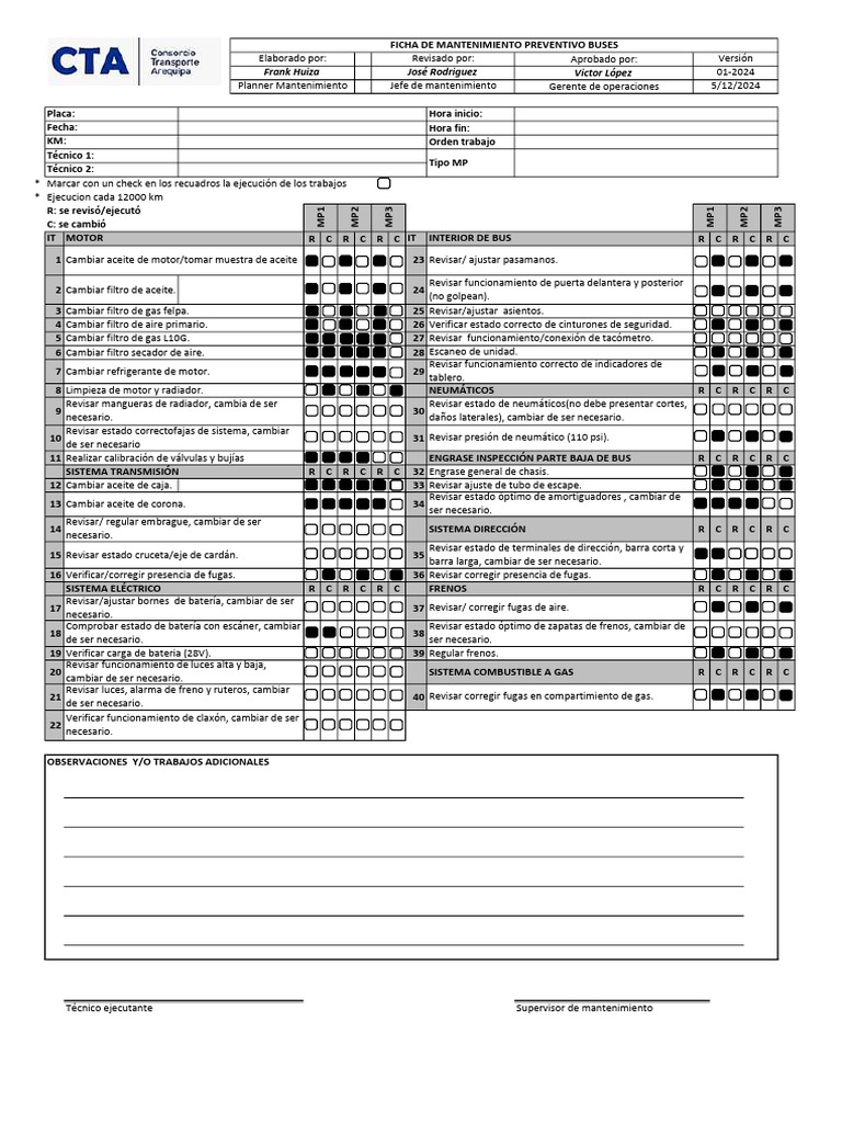Ficha de Mantenimiento Cta | PDF | Tecnología de vehículos | Estilos de carrocería