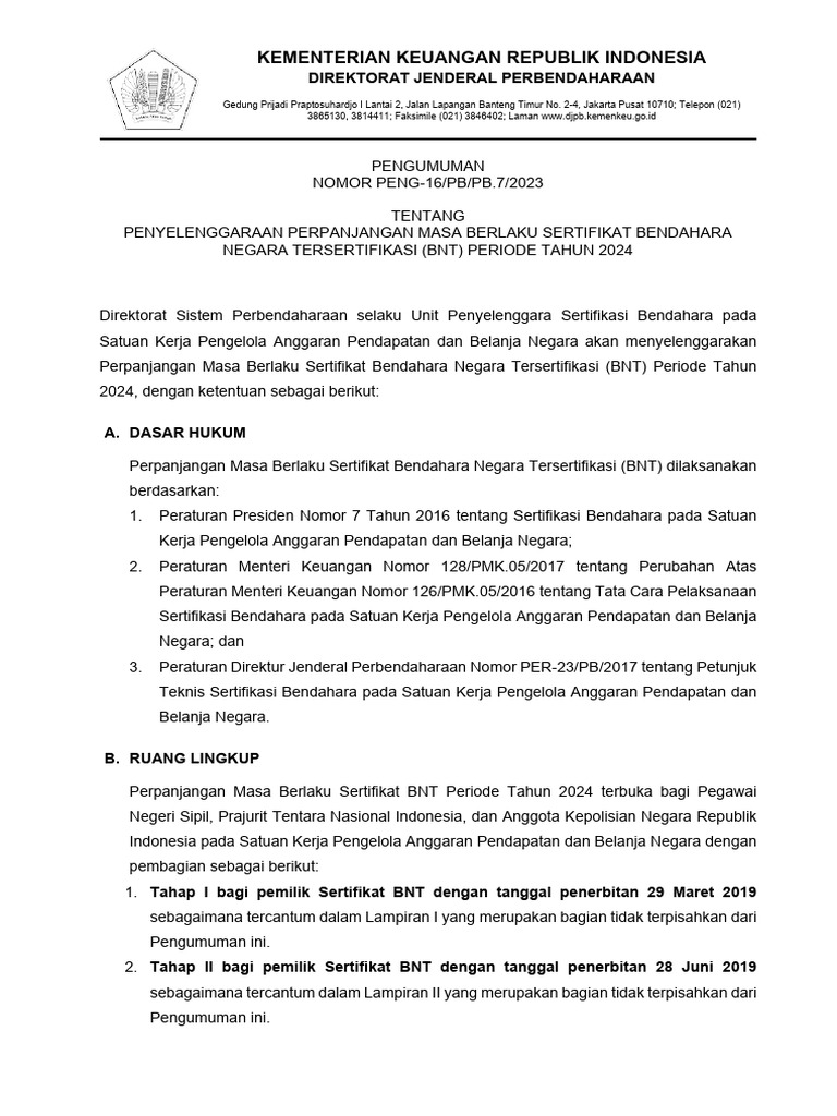 Perpanjangan Sertifikat BNT 2024 | PDF