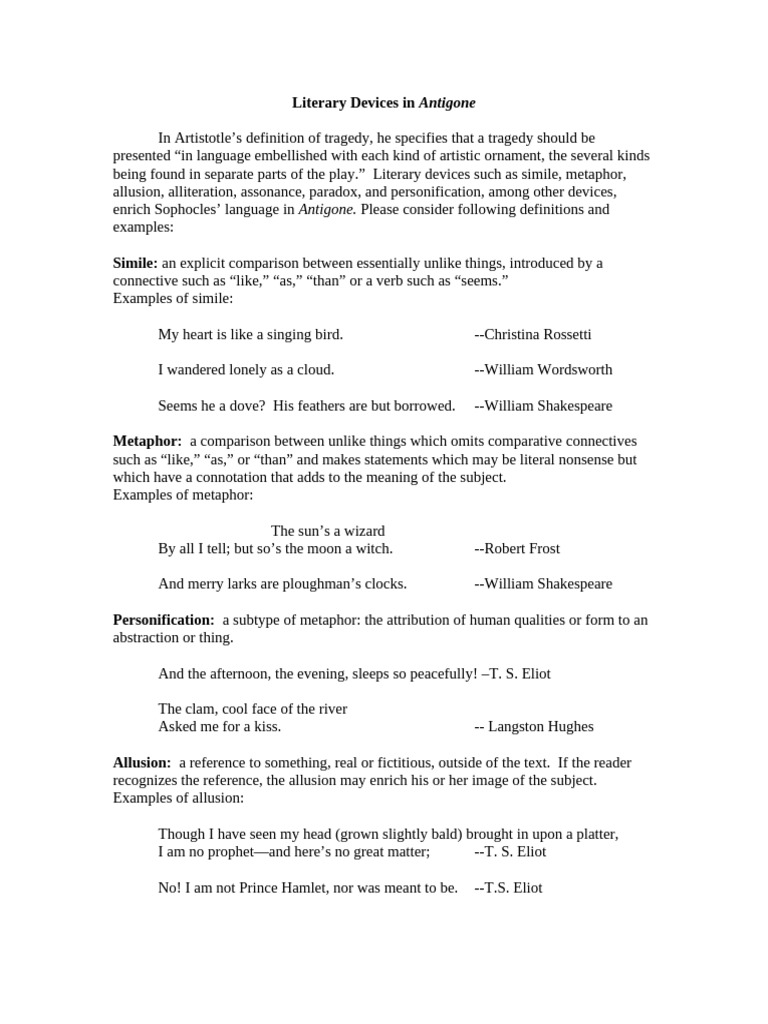 Literary Devices in Antigone | PDF | Metaphor