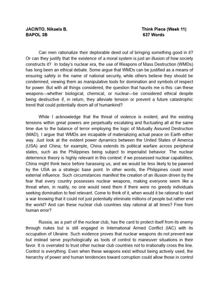 Weapon of Mass Destruction Essay | PDF | Weapons Of Mass Destruction ...