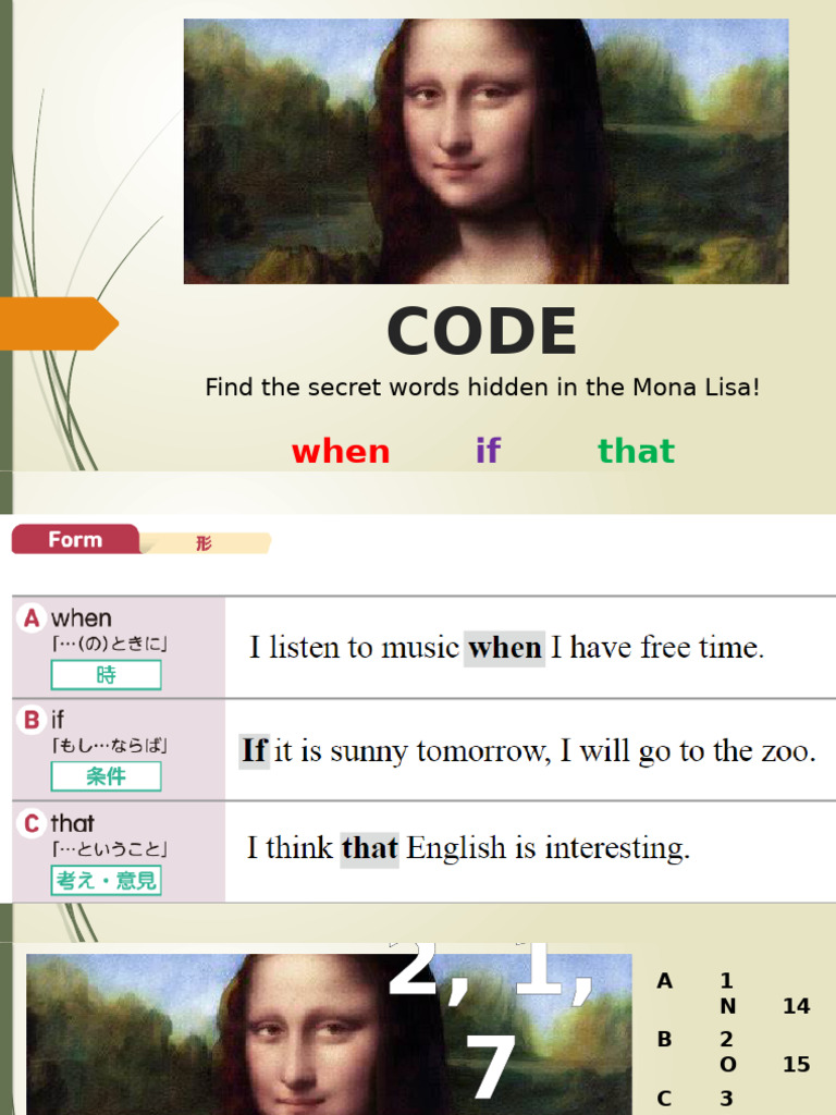 #2nd Grader Unit 2 - Mona Lisa Code When If That | PDF