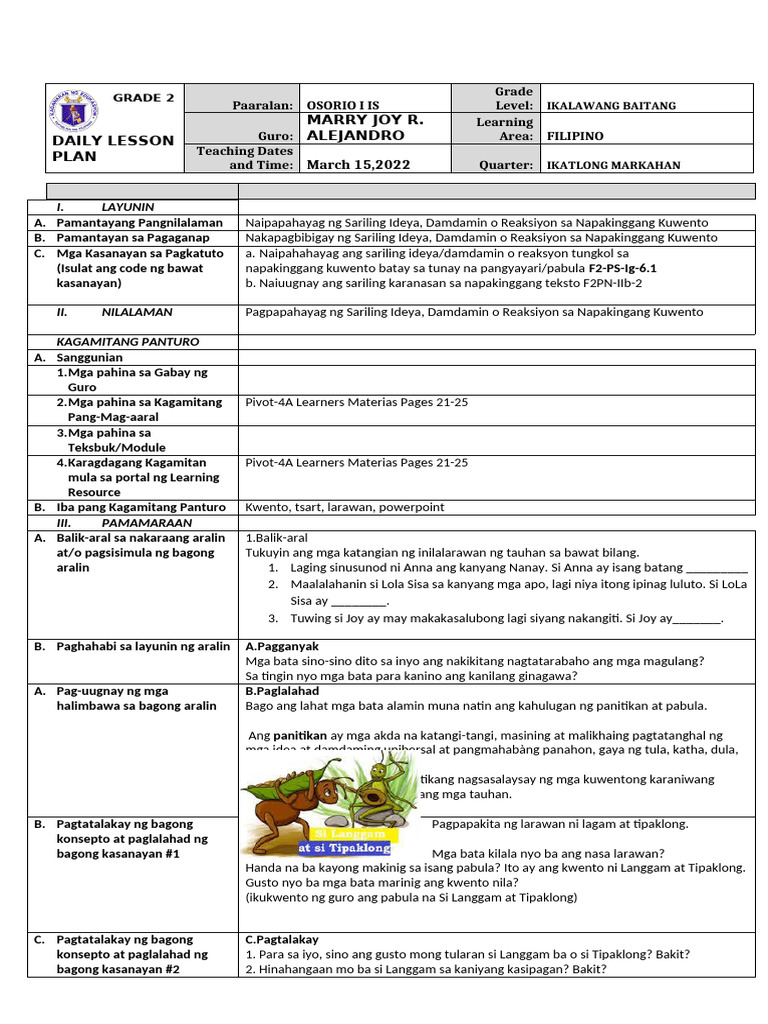 589085566-Dlp-Filipino-2-q3 Detailed | PDF