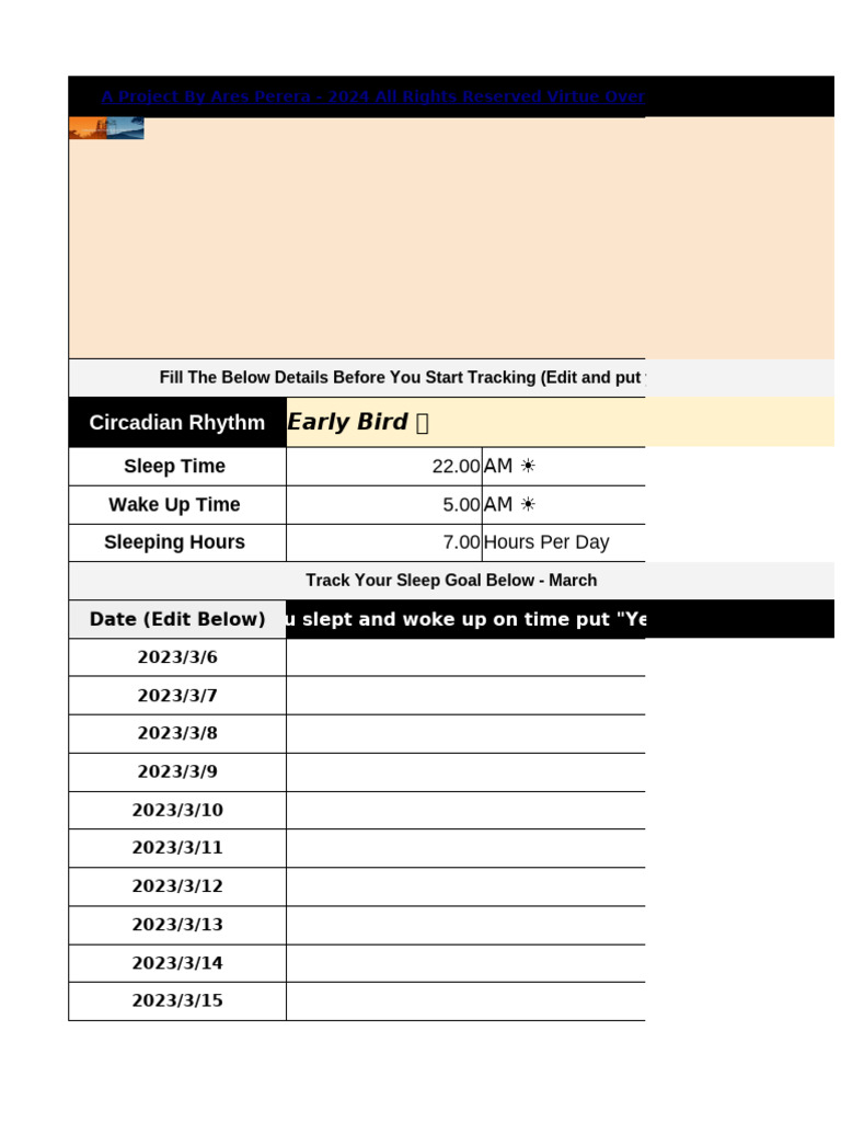 Circadian Rhythm Tracking Template | PDF | Sleep | Determinants Of Health