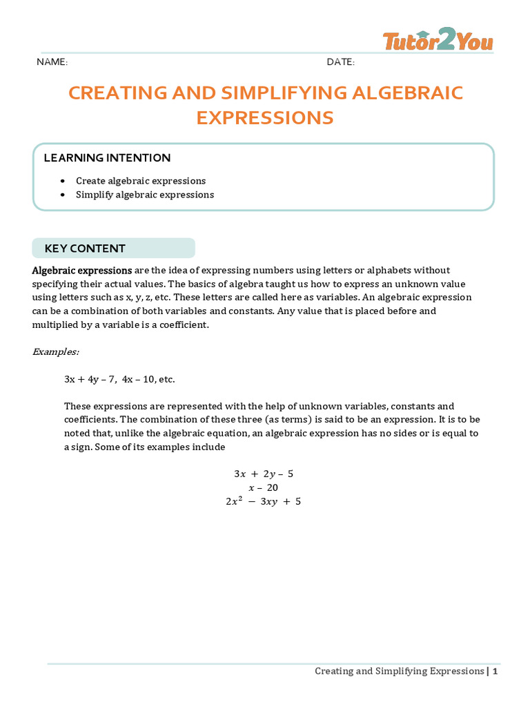 Creating and Simplifying Expressions | PDF | Variable (Mathematics ...