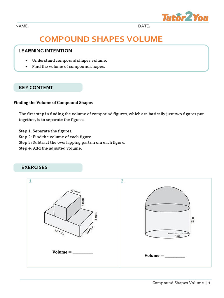Compound Shapes Volume Calculation Guide | PDF
