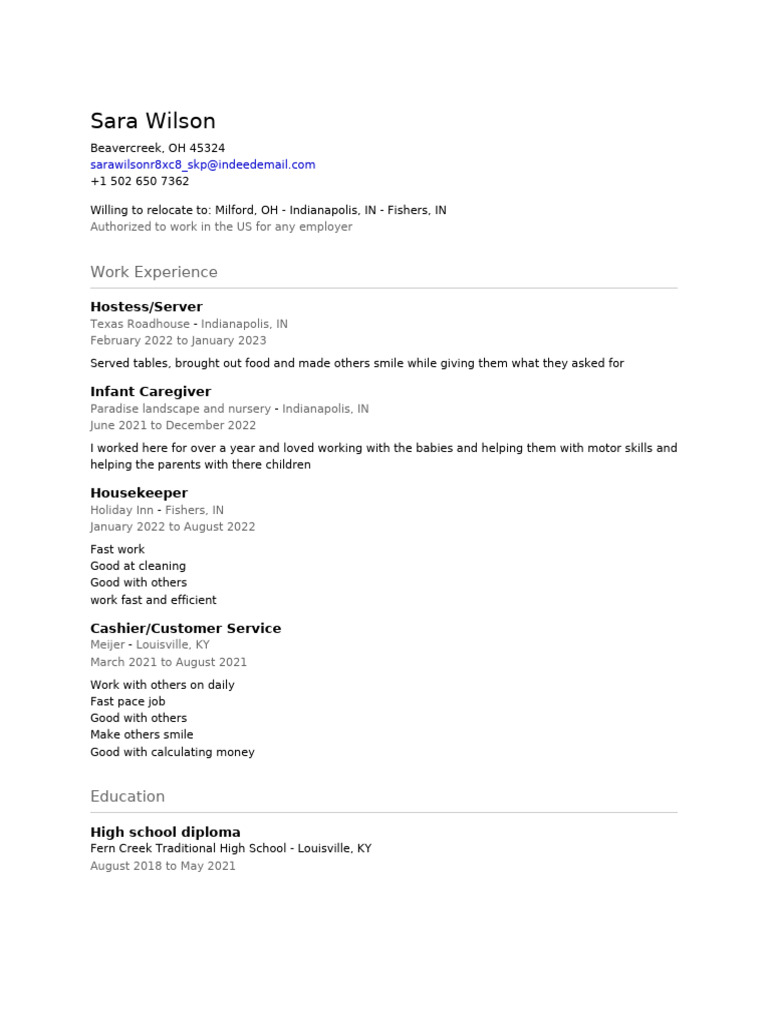 Resume Template Sarah Wilson | PDF