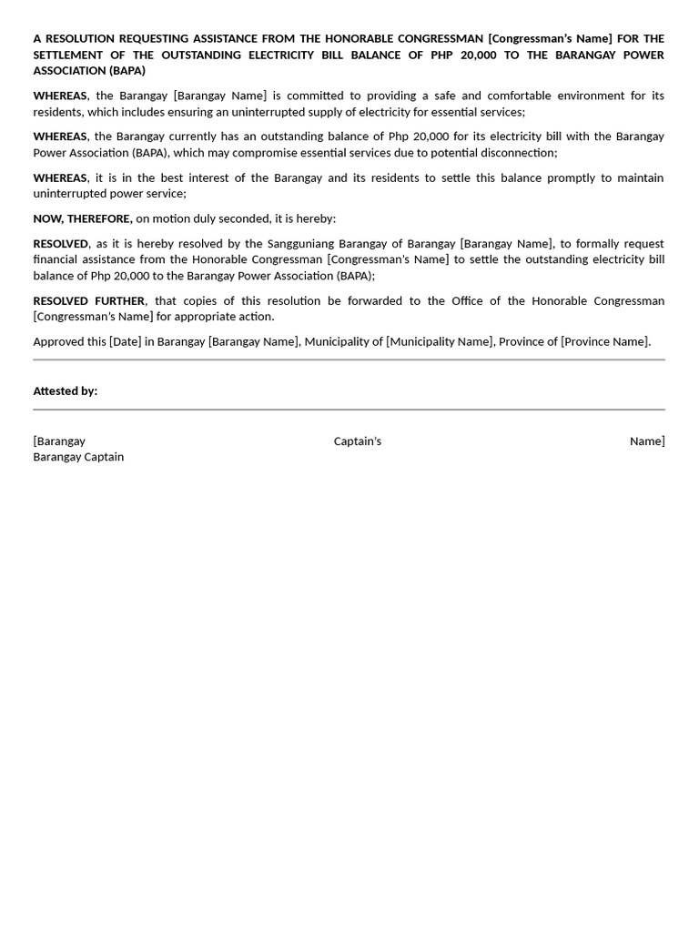 A Resolution Requesting Assistance From The Honorable Congressman | PDF