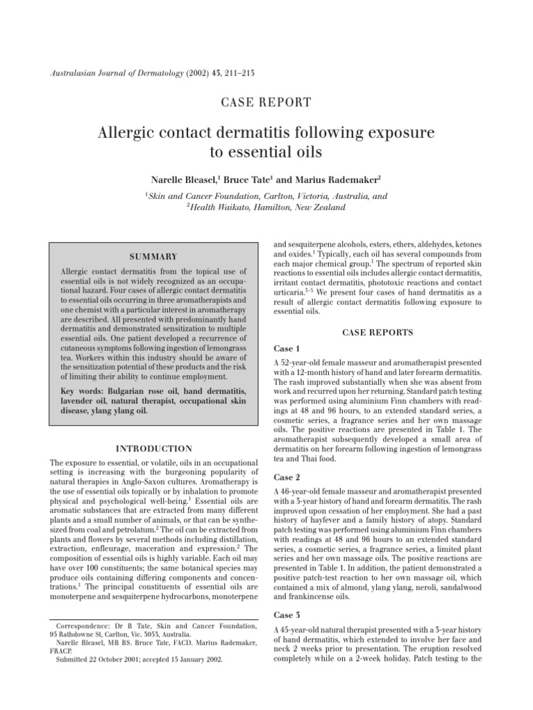 Allergic Dermatitis from Essential Oils | PDF | Essential Oil ...
