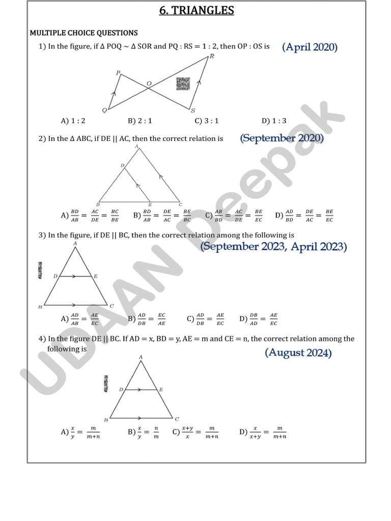 Triangles - Last 5 Year Questions | PDF