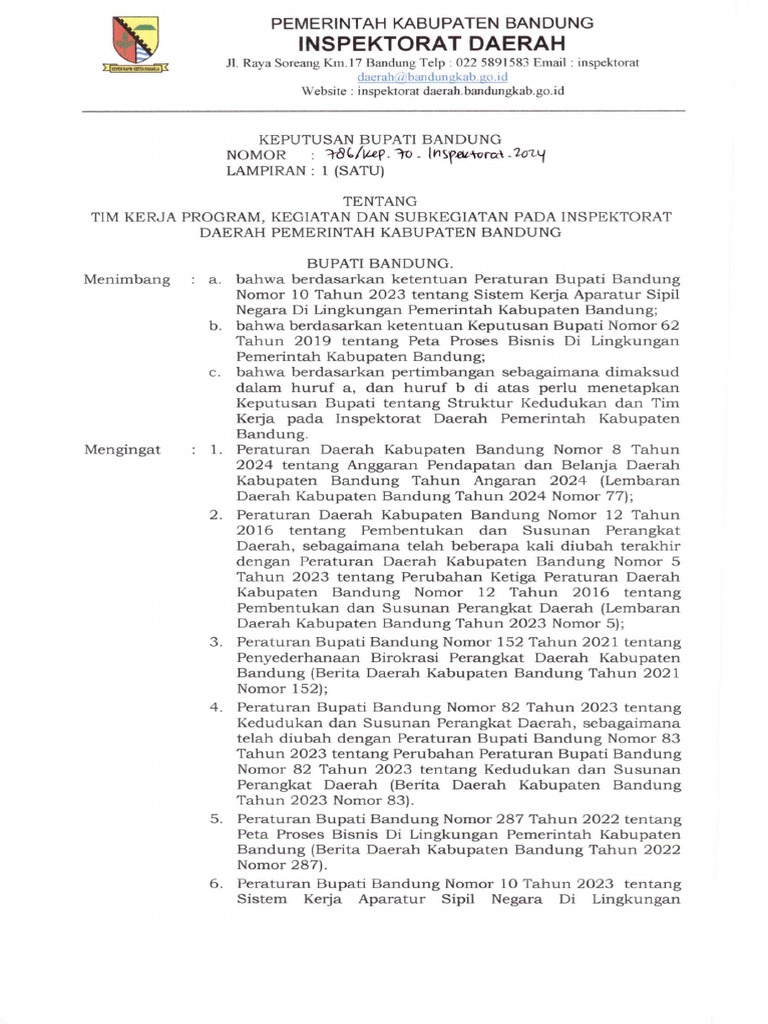 SK Tim Kerja Inspektorat 2024 | PDF