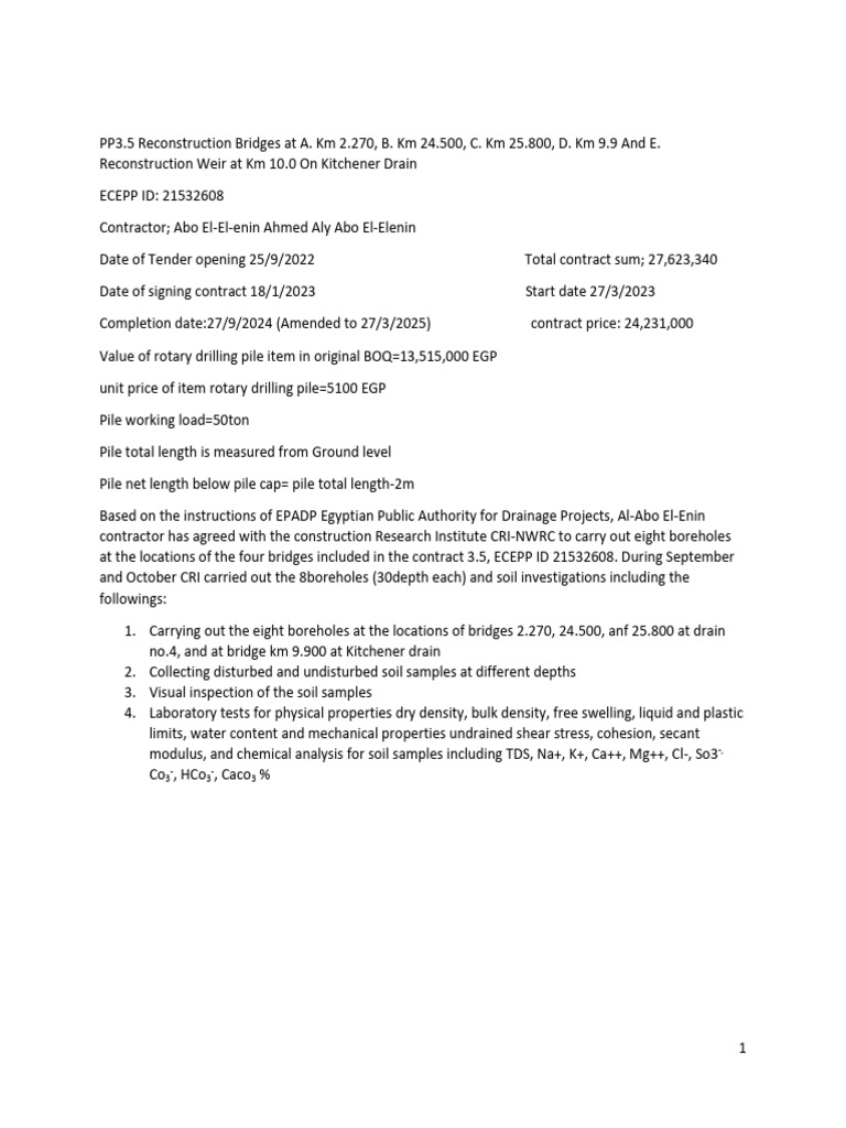 Geotechnical Investigation Summary for Kitchener Drain Bridges | PDF ...