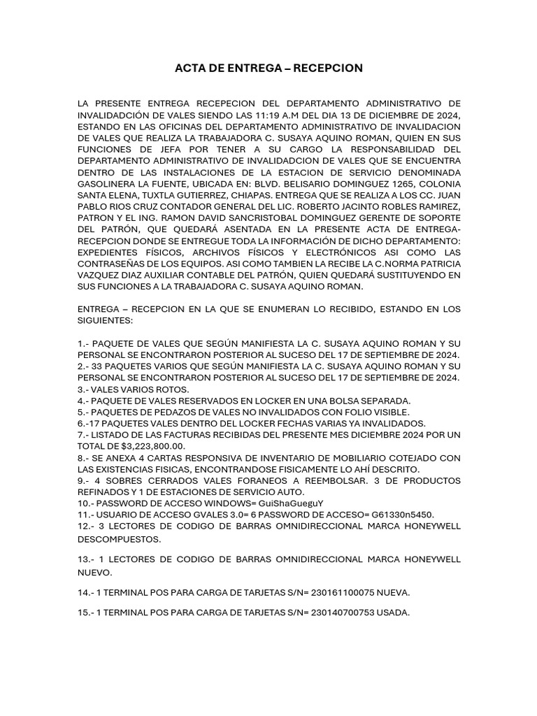 Acta de Entrega - Recepcion | PDF