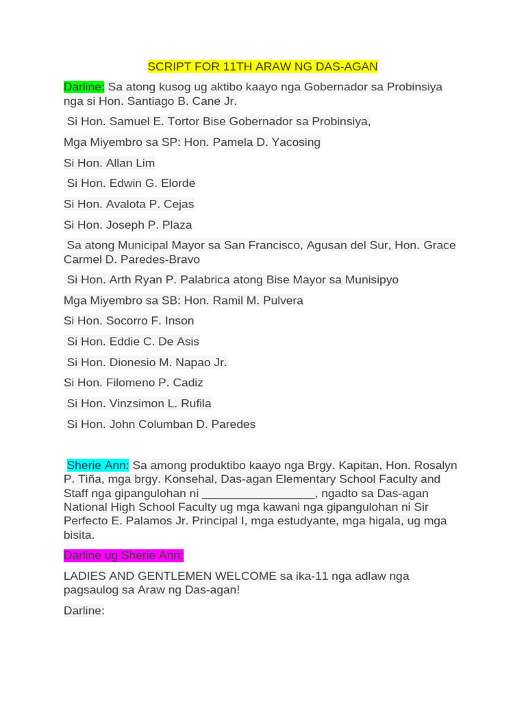 Cebuan - Script For 11TH Araw NG Das | PDF