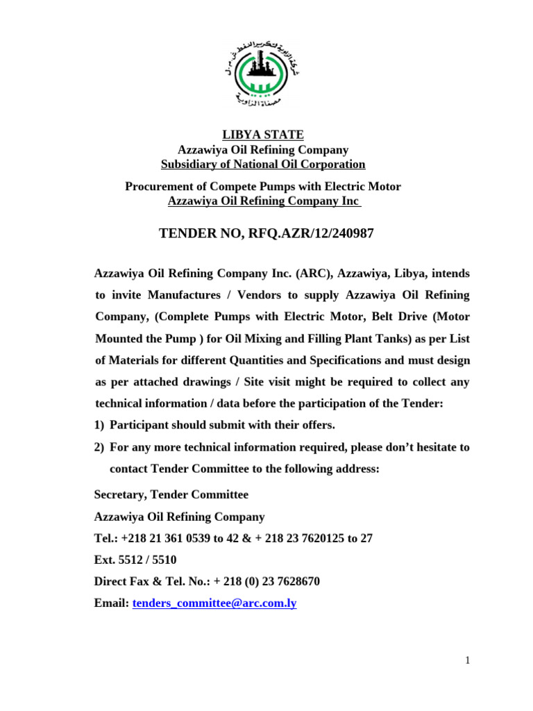 Announcement of Azr.12.240987 Tender Committee | PDF