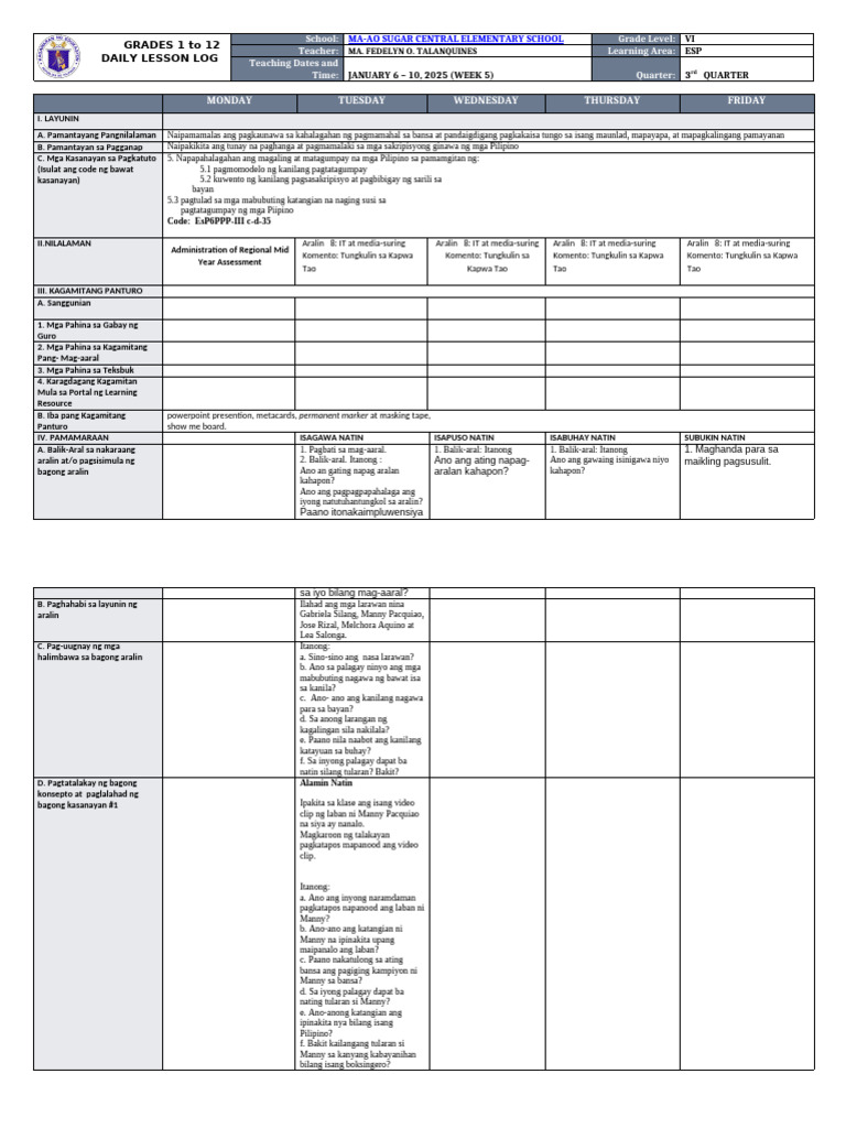 DLL_ESP 6_Q3_W5 | PDF