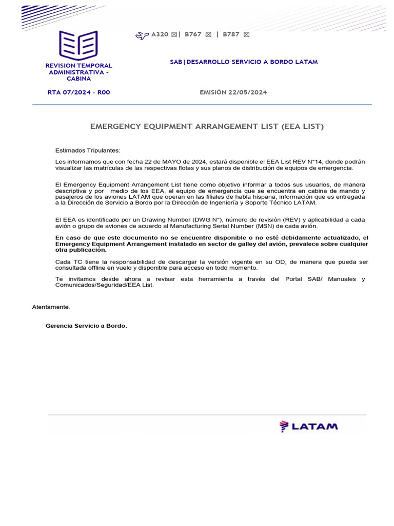 Rta Cab 07 La Rev 00 - 2024 Eea List Revisión 14 | PDF