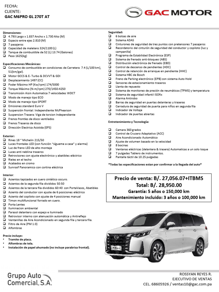 Cotizacion M6 PRO GL | PDF | Vehículos terrestres | Coche