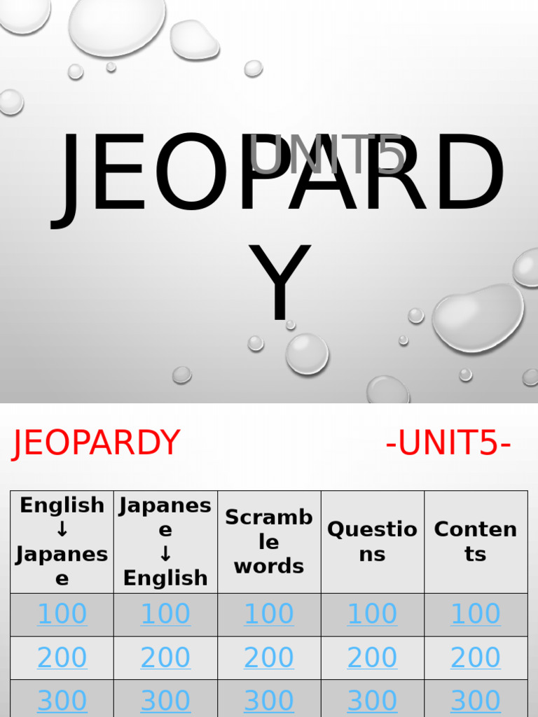 #2nd Grader Unit 5 Overall Jeopardy Game | PDF