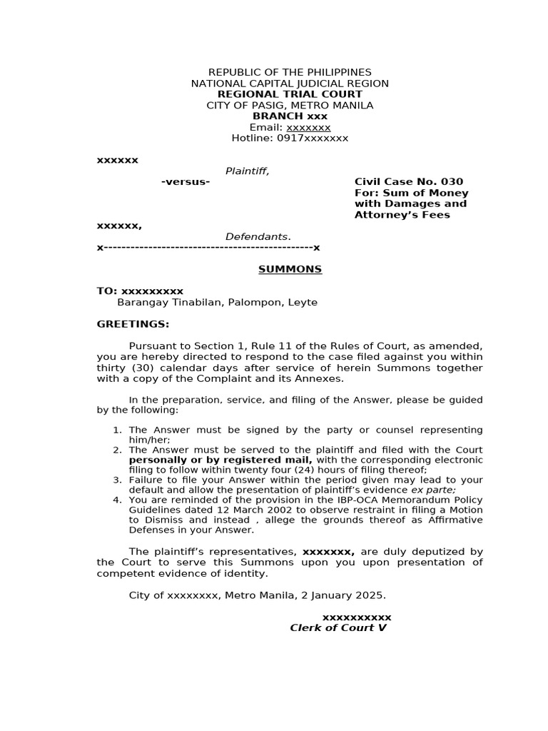 Summons Template Draft | PDF