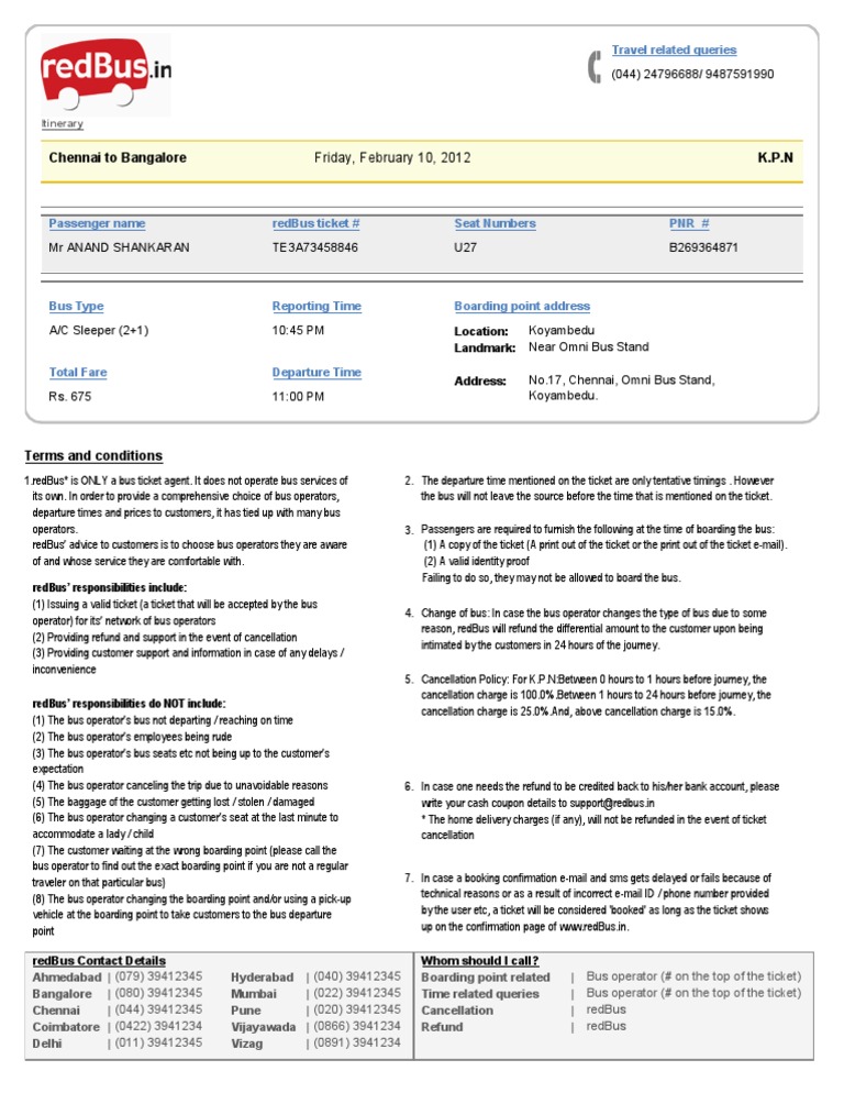 Bangalore Bus Ticket | PDF | Bus | Ticket (Admission)