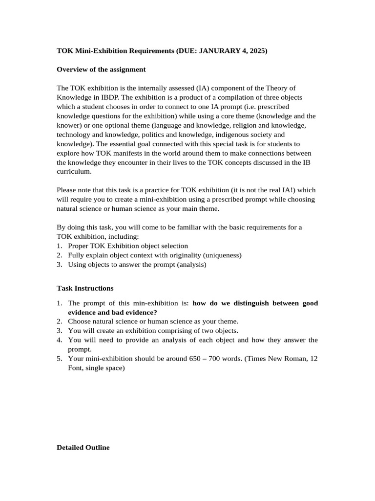 TOK Mini-Exhibition Requirements Final | PDF | Knowledge | Reason