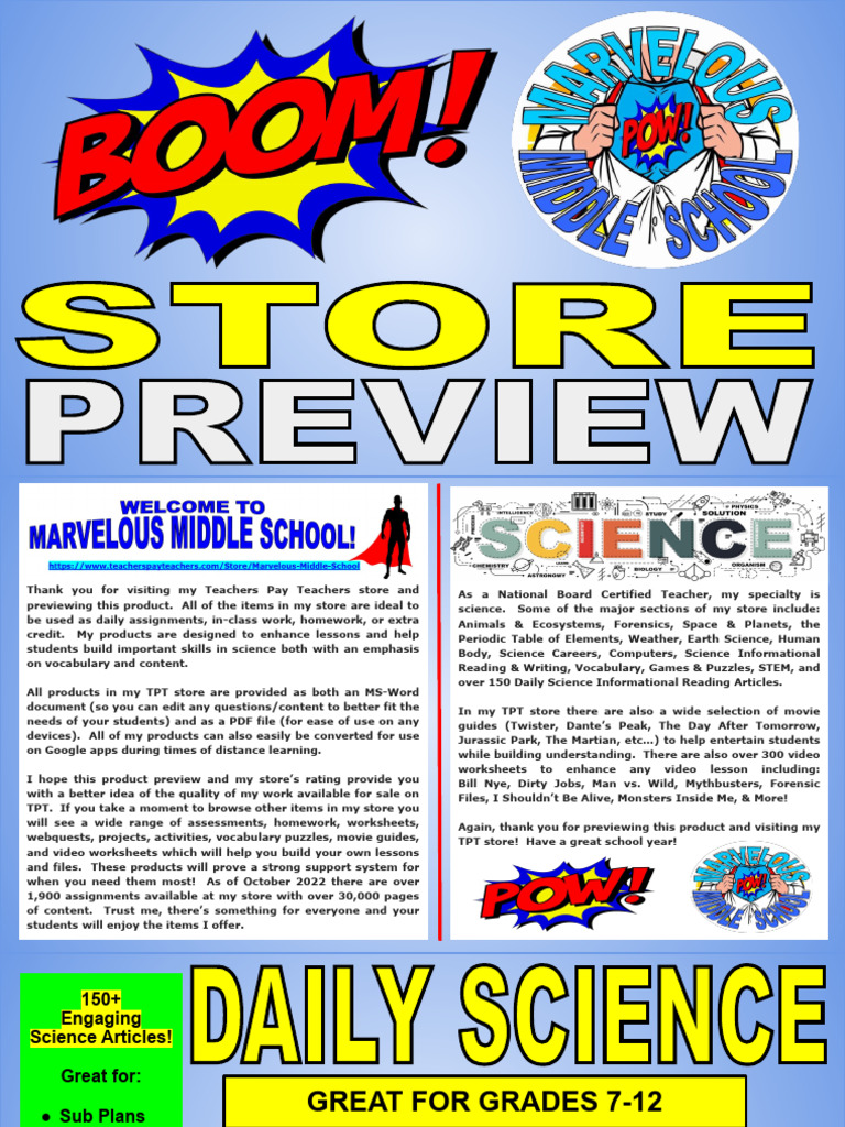 Marvelous Middle School STORE | PDF | Worksheet | Science