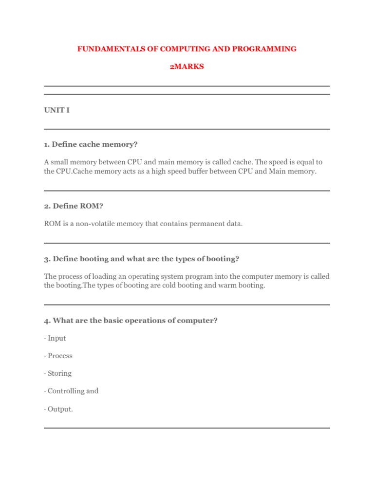 Fundamentals of Computing and Programming: A Comprehensive Overview of Key Concepts Across Five ...