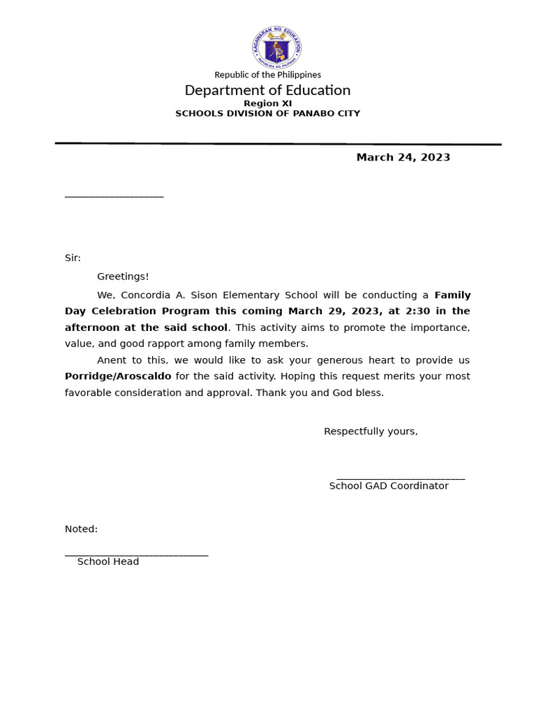 Letter Family Day | PDF