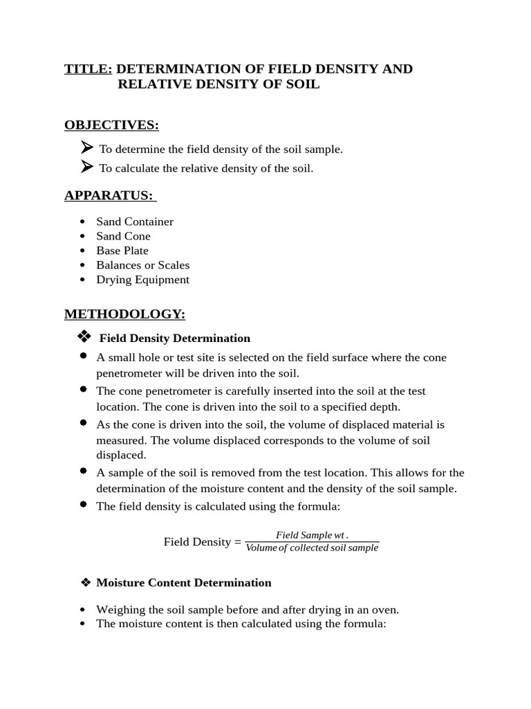 Exp. 8 Determination of Field Density and Relative Density of Soil ...